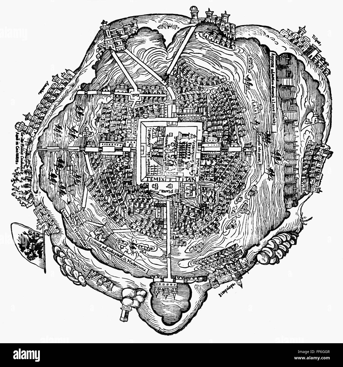 PLAN OF TENOCHTITLAN, 1524. /nPlan of Tenochtitlan (site of modern ...
