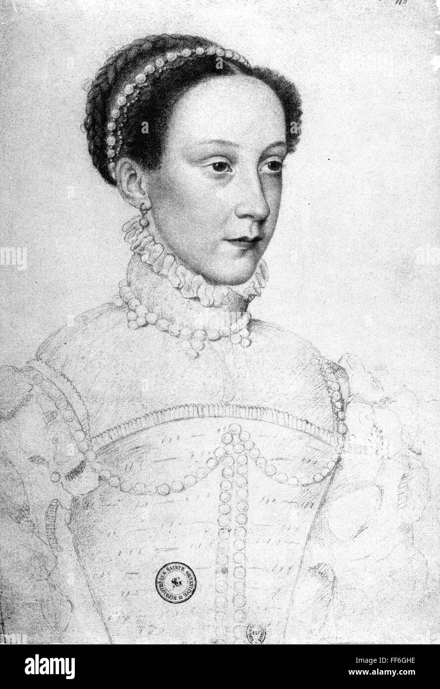 MARY STUART, QUEEN OF SCOTS /n(1542-1587). Drawing by Francois Clouet ...