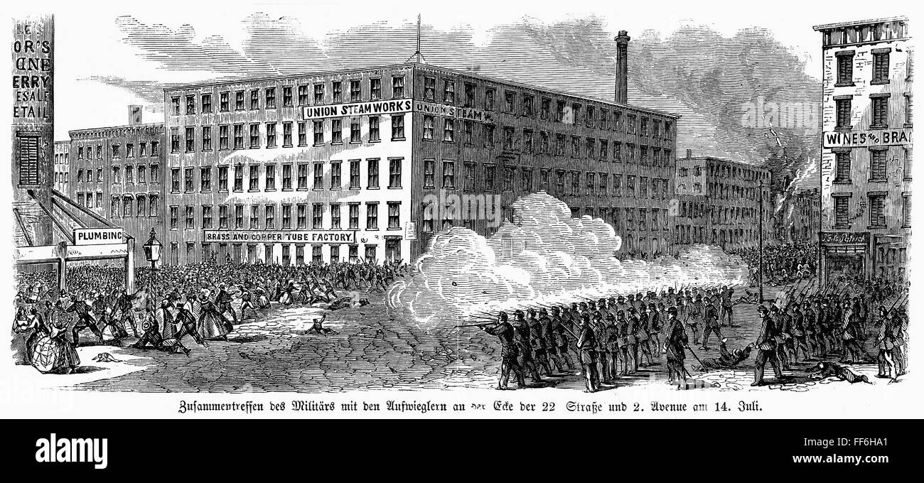 NEW YORK: DRAFT RIOTS 1863. /nThe military firing on the mob at 22nd ...