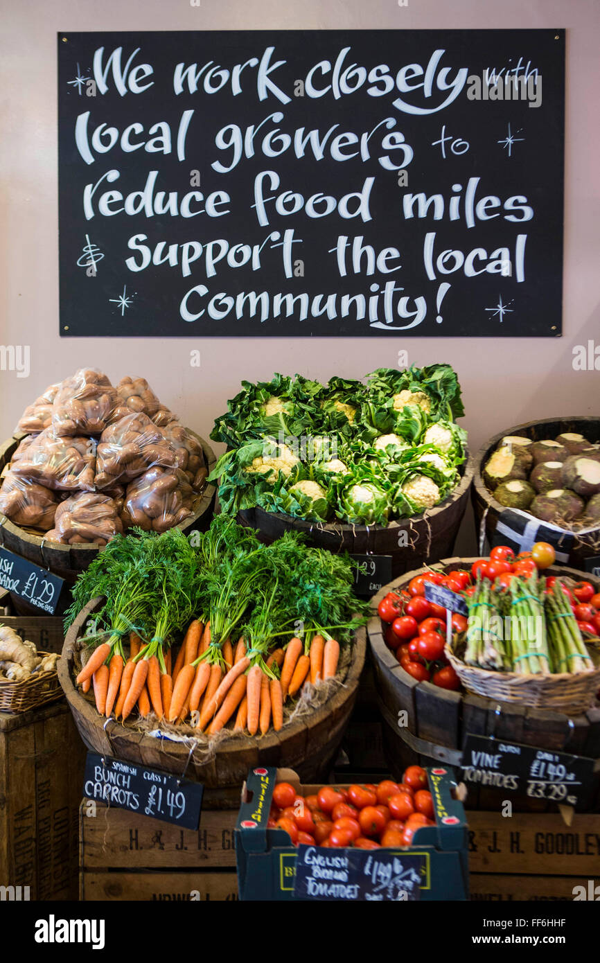 A variety of locally produced fruit and vegetables on display in a ...