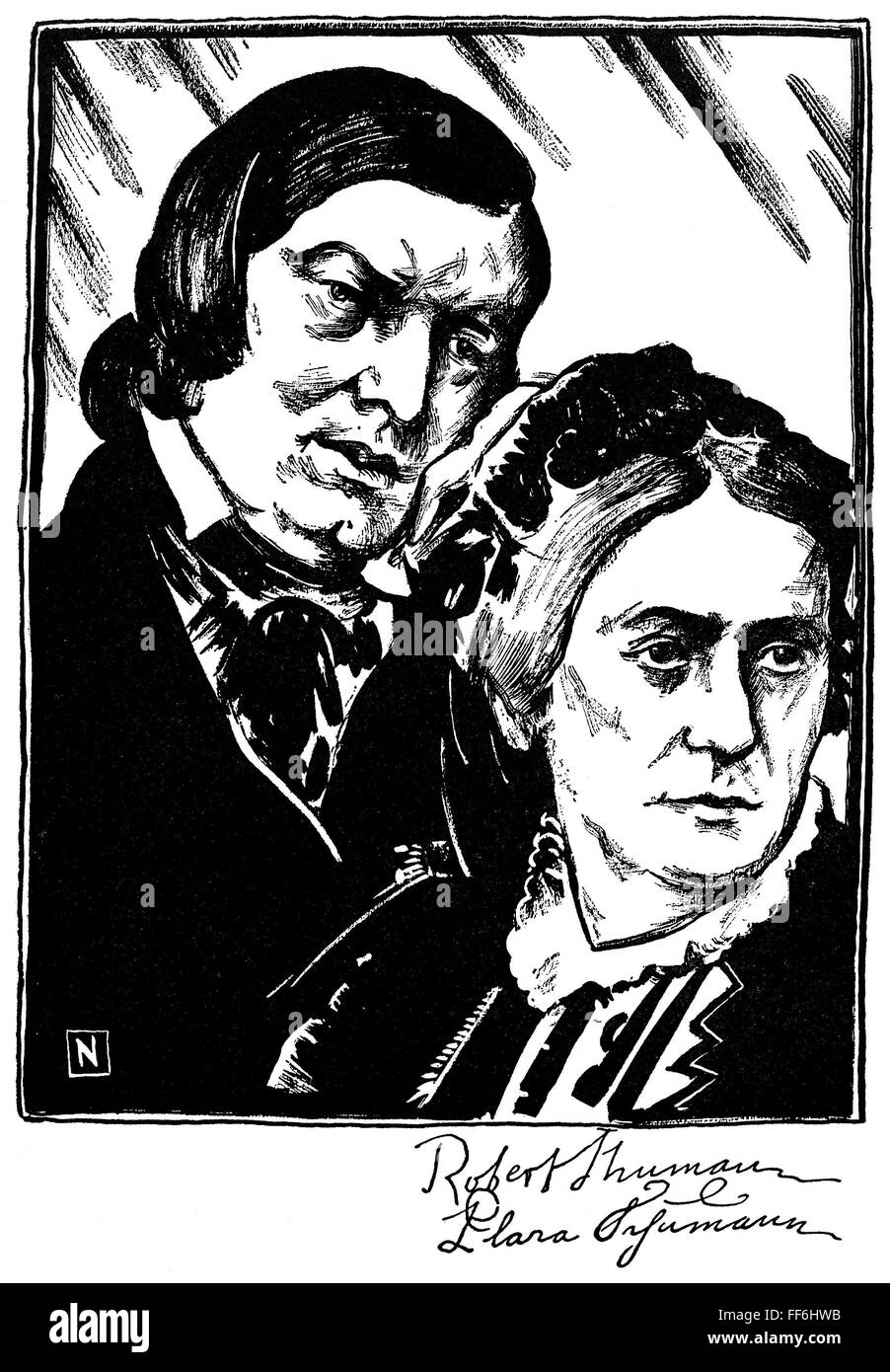 ROBERT SCHUMANN (1810-1856). /nGerman composer. Schumann with his wife ...