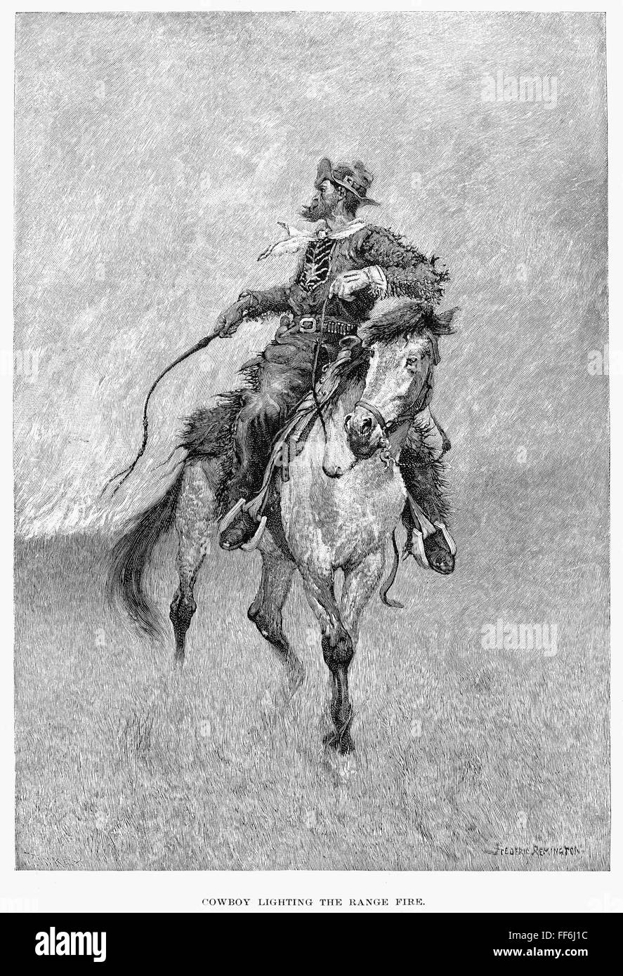REMINGTON: COWBOY, 1891. /n'Cowboy Lighting the Range.' Wood engraving ...
