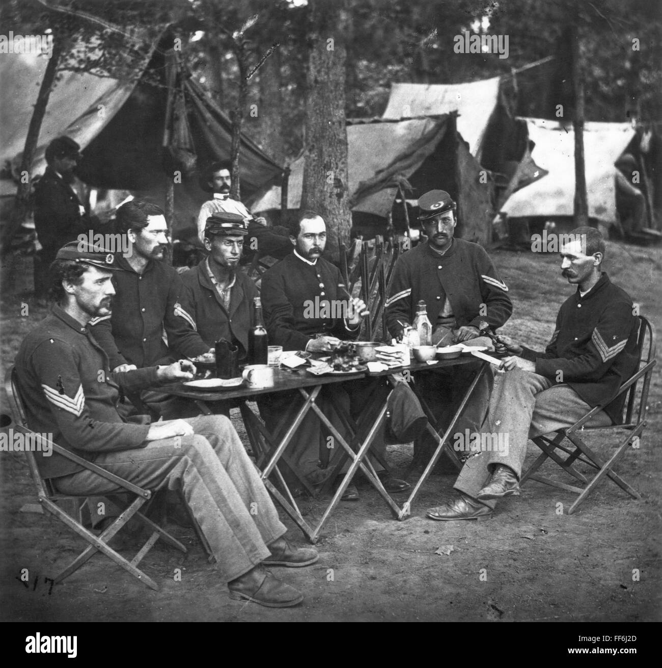 CIVIL WAR SOLDIERS. /nNoncommissioned officers' mess of Co. D, 93rd New ...
