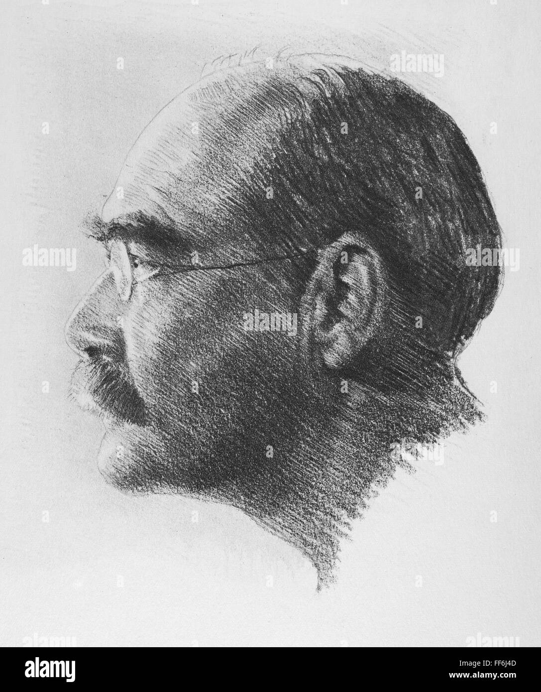 RUDYARD KIPLING (1865-1936). /nEnglish writer. Drawing, 1929, by E.O ...