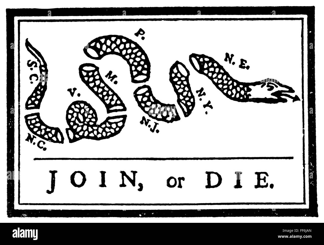 JOIN OR DIE CARTOON, 1754. /nFirst American political cartoon ...