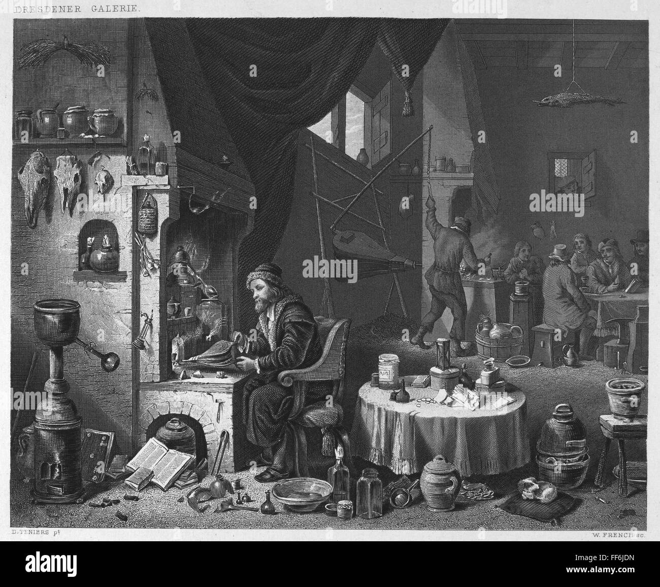 ALCHEMIST./nLine engraving after a painting by David Teniers the ...