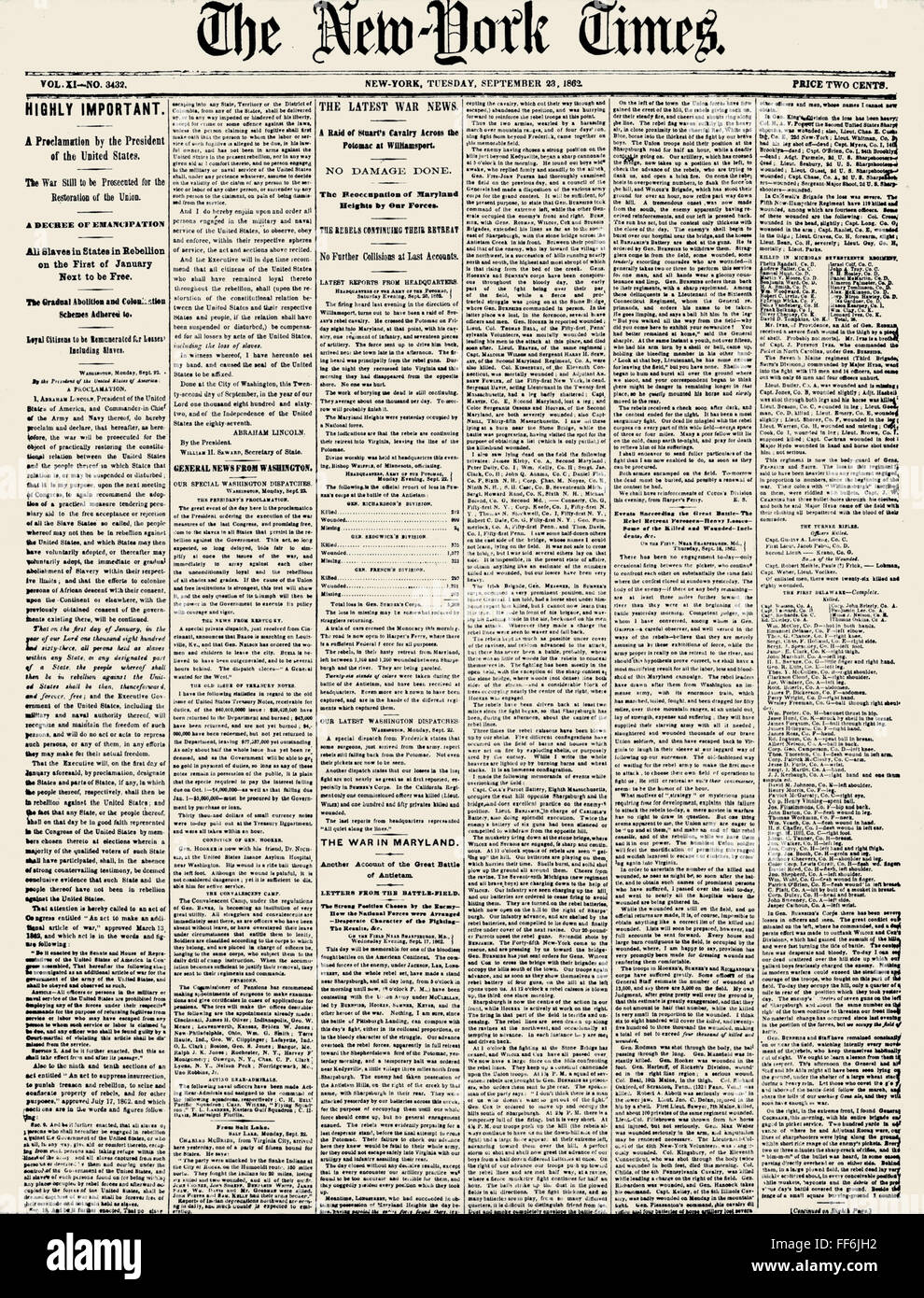 EMANCIPATION PROCLAMATION. /nFront page of the New York Times, 23 ...