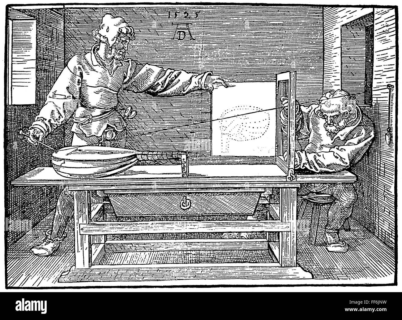 D RER: MAN DRAWING. /nA man drawing a lute. Woodcut from the fourth ...