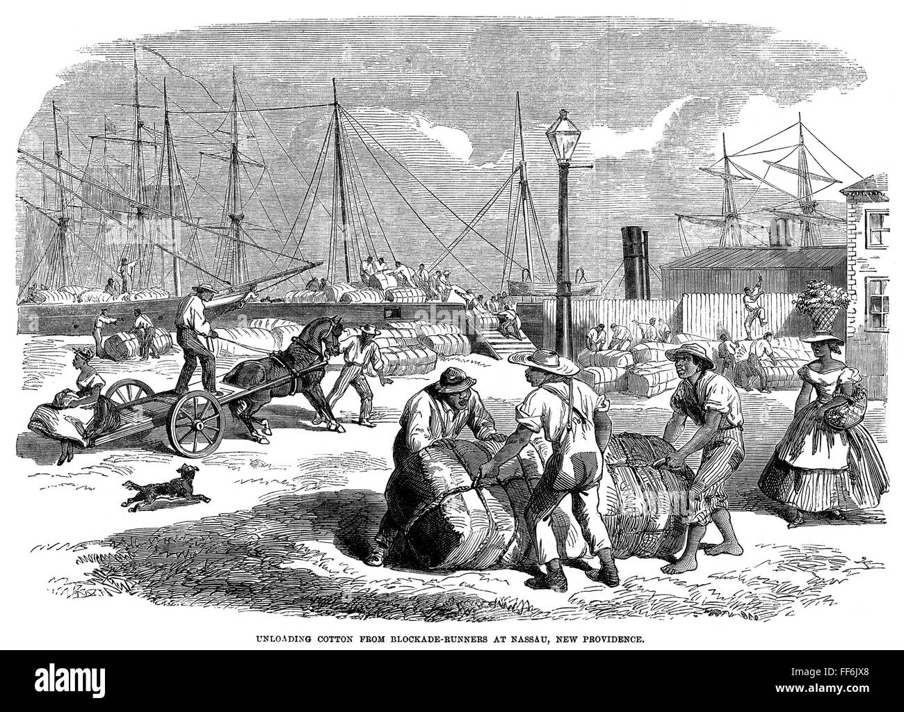 CIVIL WAR: BLOCKADE, 1864. /nUnloading cotton from Confederate blockade ...