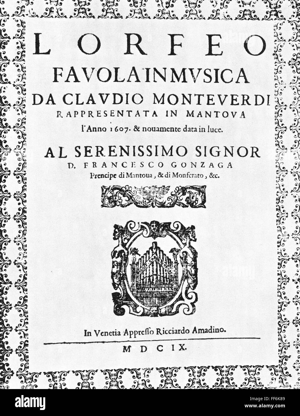 CLAUDIO MONTEVERDI /n(1567-1643). Ialian composer. Title page of his ...