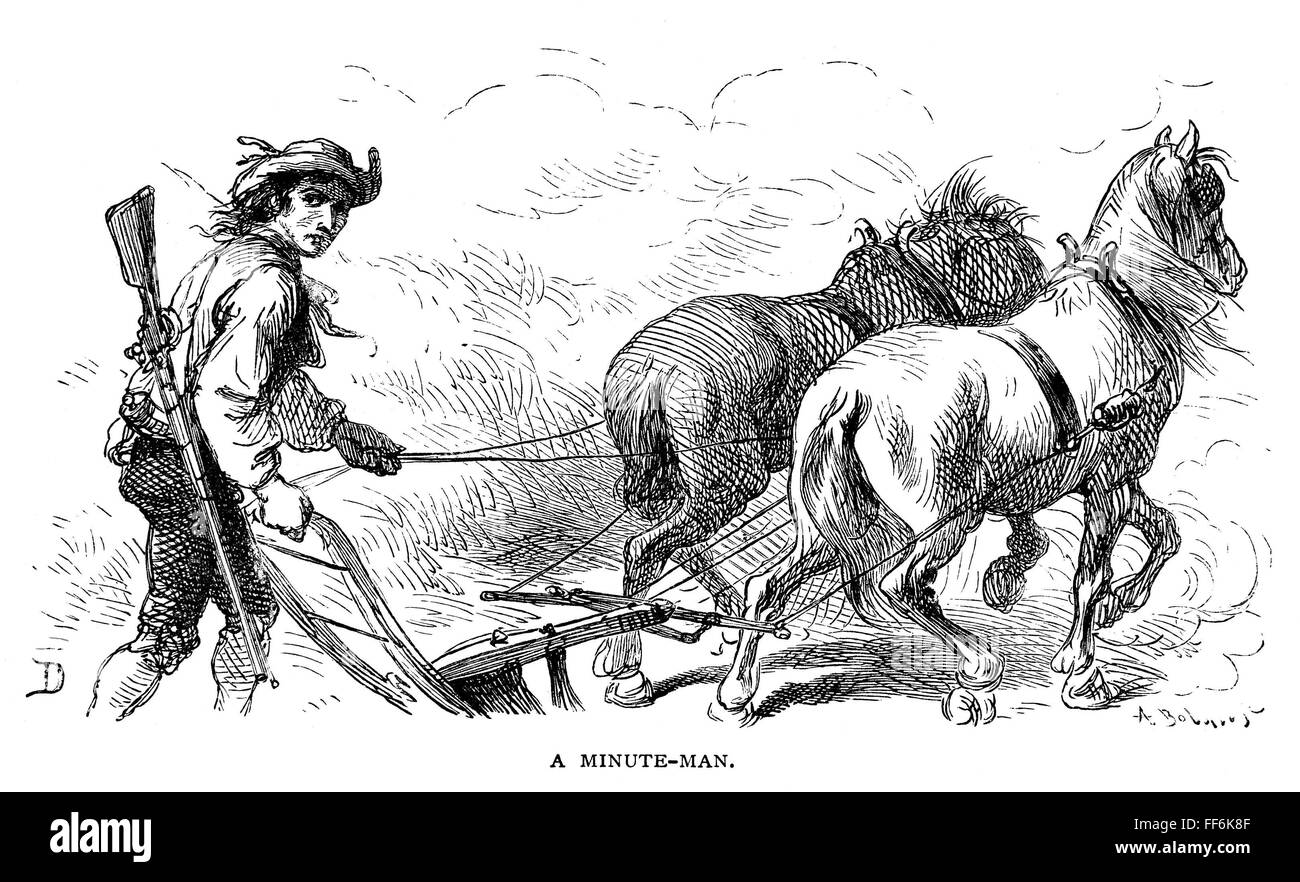 MINUTEMAN: FARMER, 1776. /nA Minuteman, in the midst of plowing, called ...