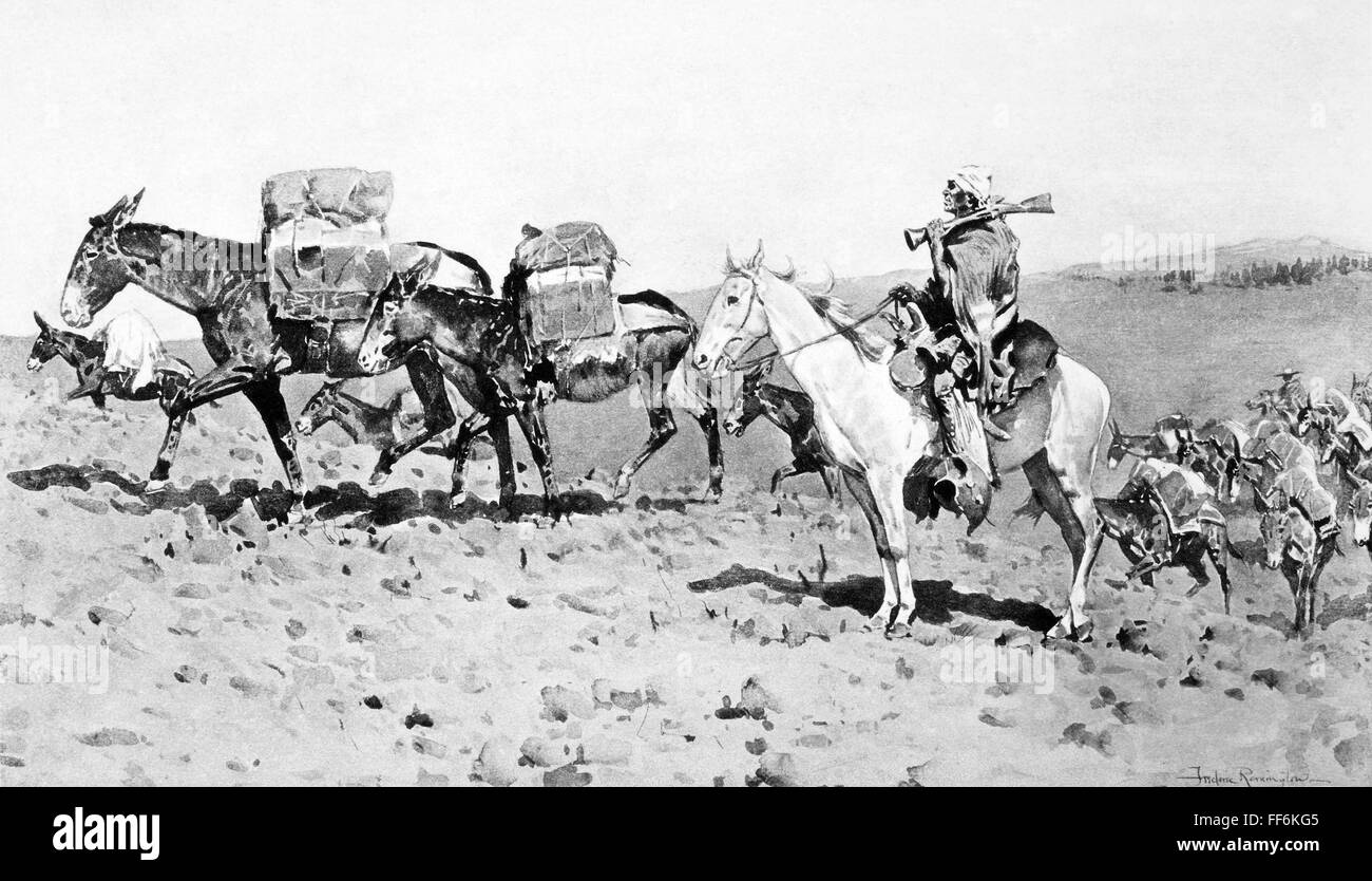 SANTA FE TRAIL: PACK TRAIN. /n'Pack Train to Santa Fe, 1820.' Painting ...