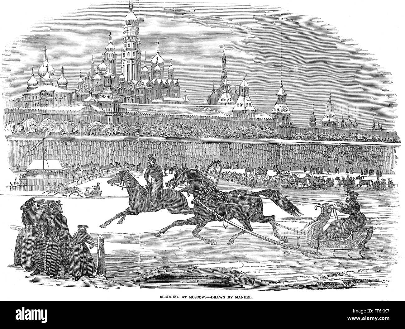 MOSCOW: WINTER, 1850. /nSleighing in Moscow, Russia. Wood engraving ...