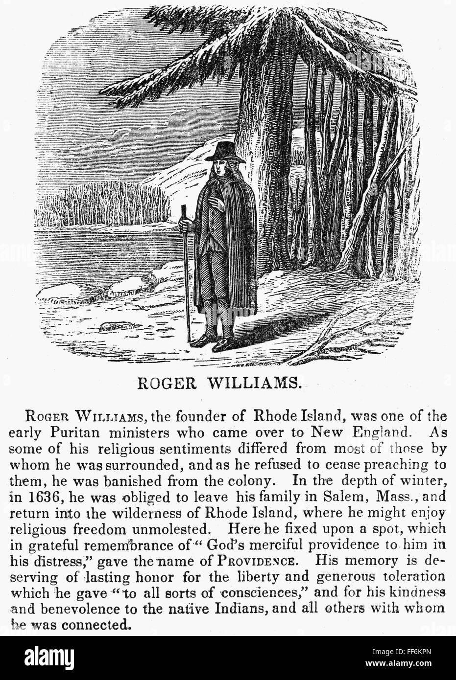 ROGER WILLIAMS (1603-1683). /nCleric and founder of the colony of Rhode ...