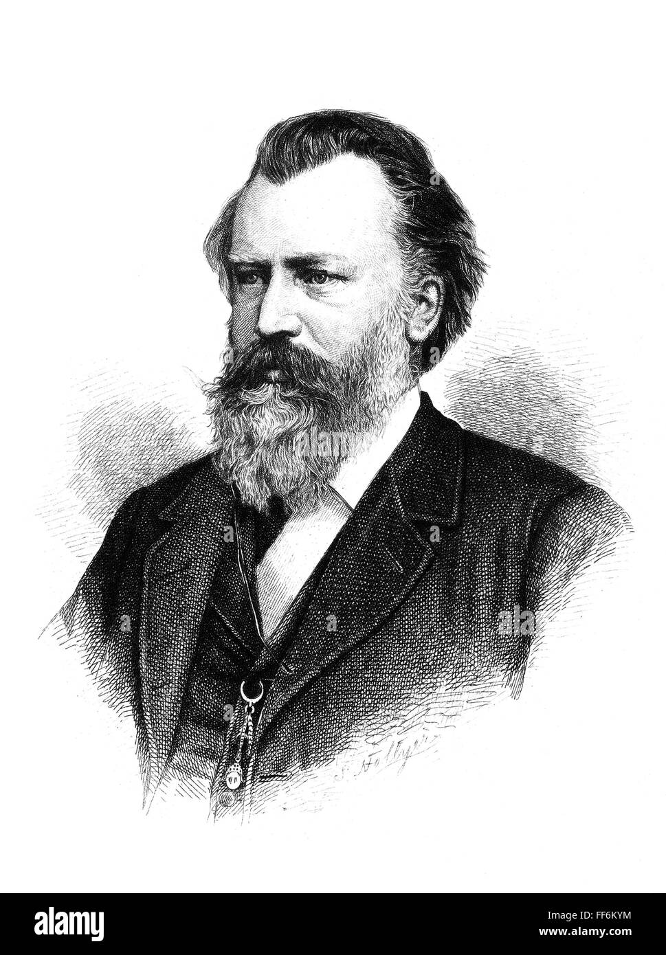 JOHANNES BRAHMS (1833-1897). /nGerman composer and pianist. Etching by ...