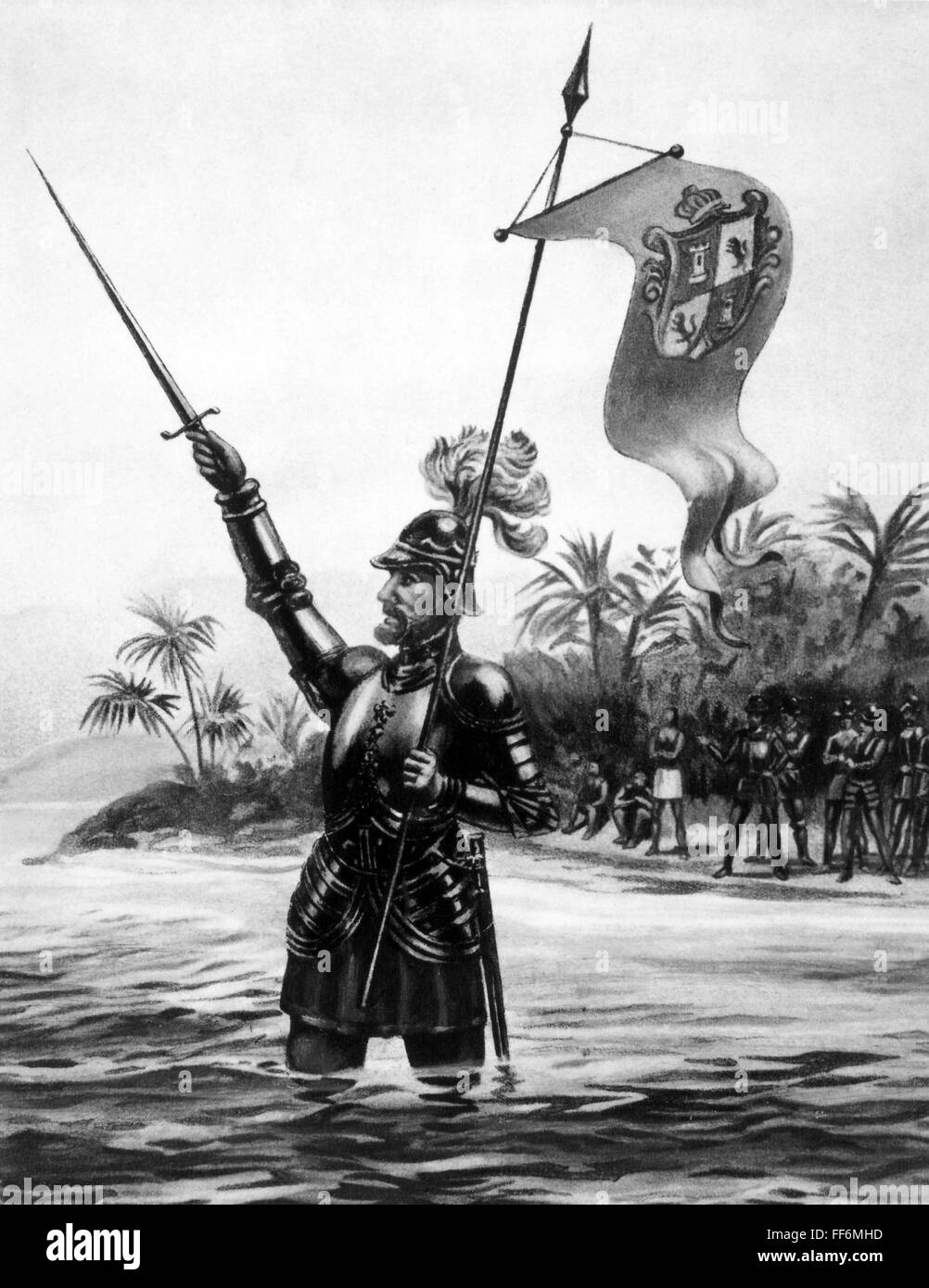 VASCO NUNEZ de BALBOA /n(1475-1519). Spanish explorer. Balboa claiming ...