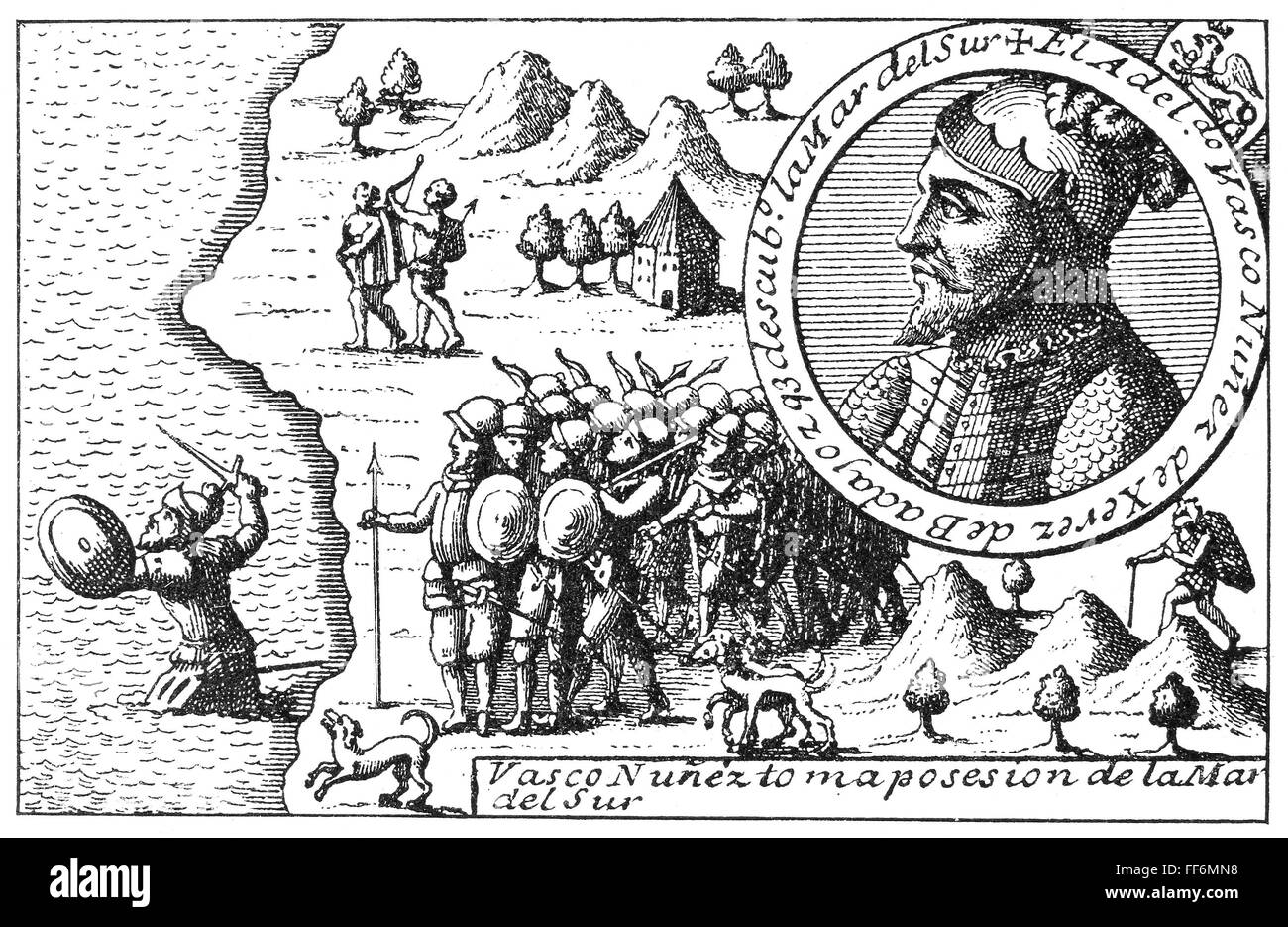 VASCO NUNEZ de BALBOA /n(1475-1519). Spanish explorer. Balboa taking ...