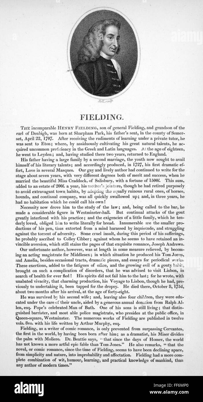 HENRY FIELDING (1707-1754). /nEnglish novelist and playwright. Stipple ...