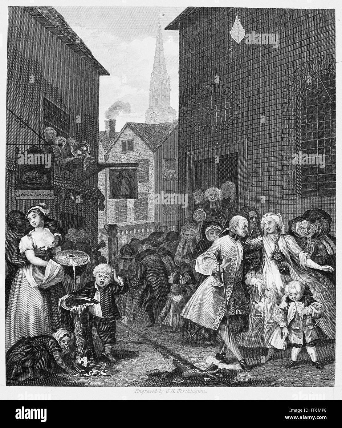 HOGARTH: FOUR TIMES OF DAY. /n'Noon.' Steel engraving after the etching ...