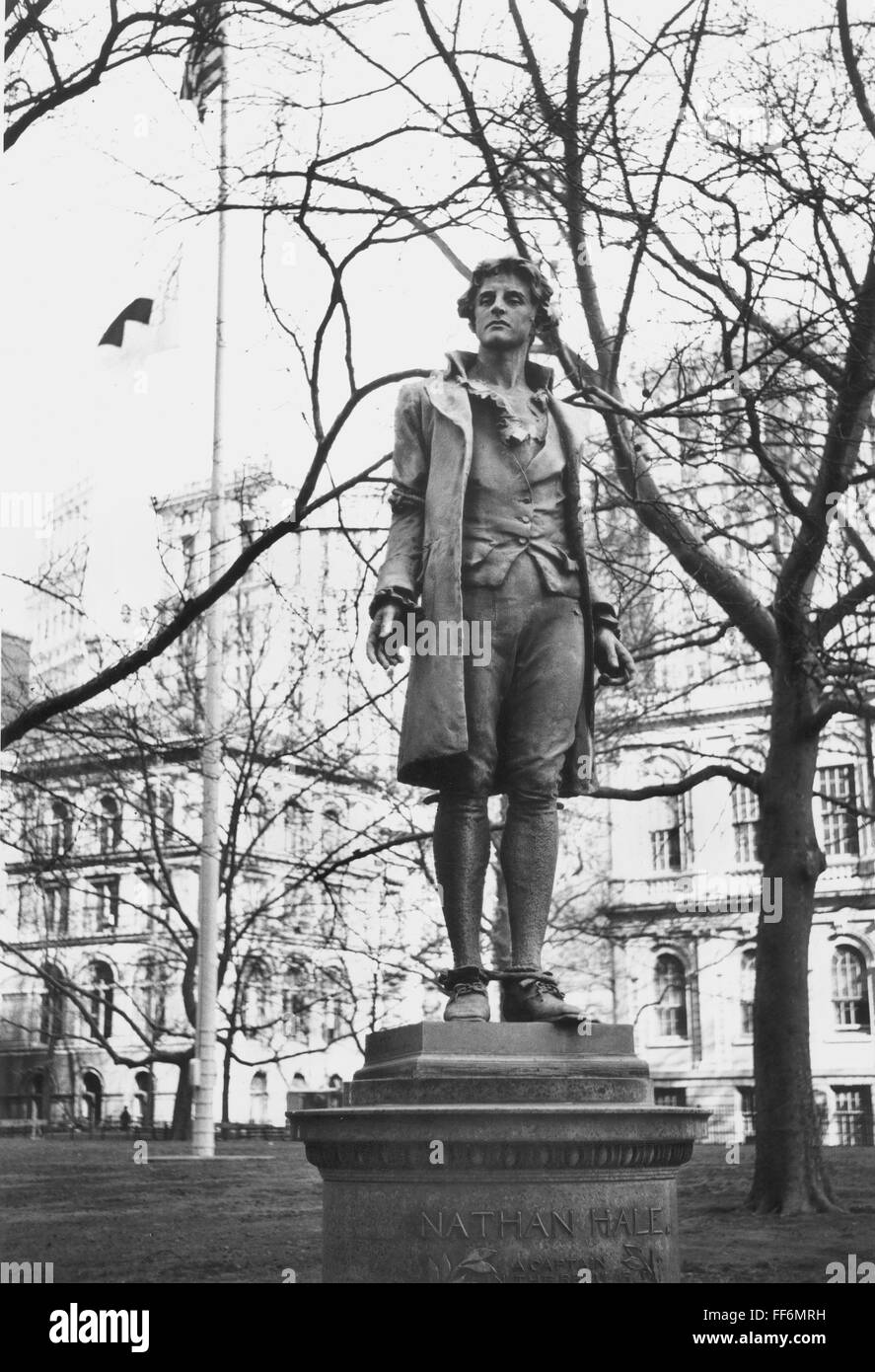 NATHAN HALE (1755-1776)./nAmerican Revolutionary hero. Bronze, 1890, by ...