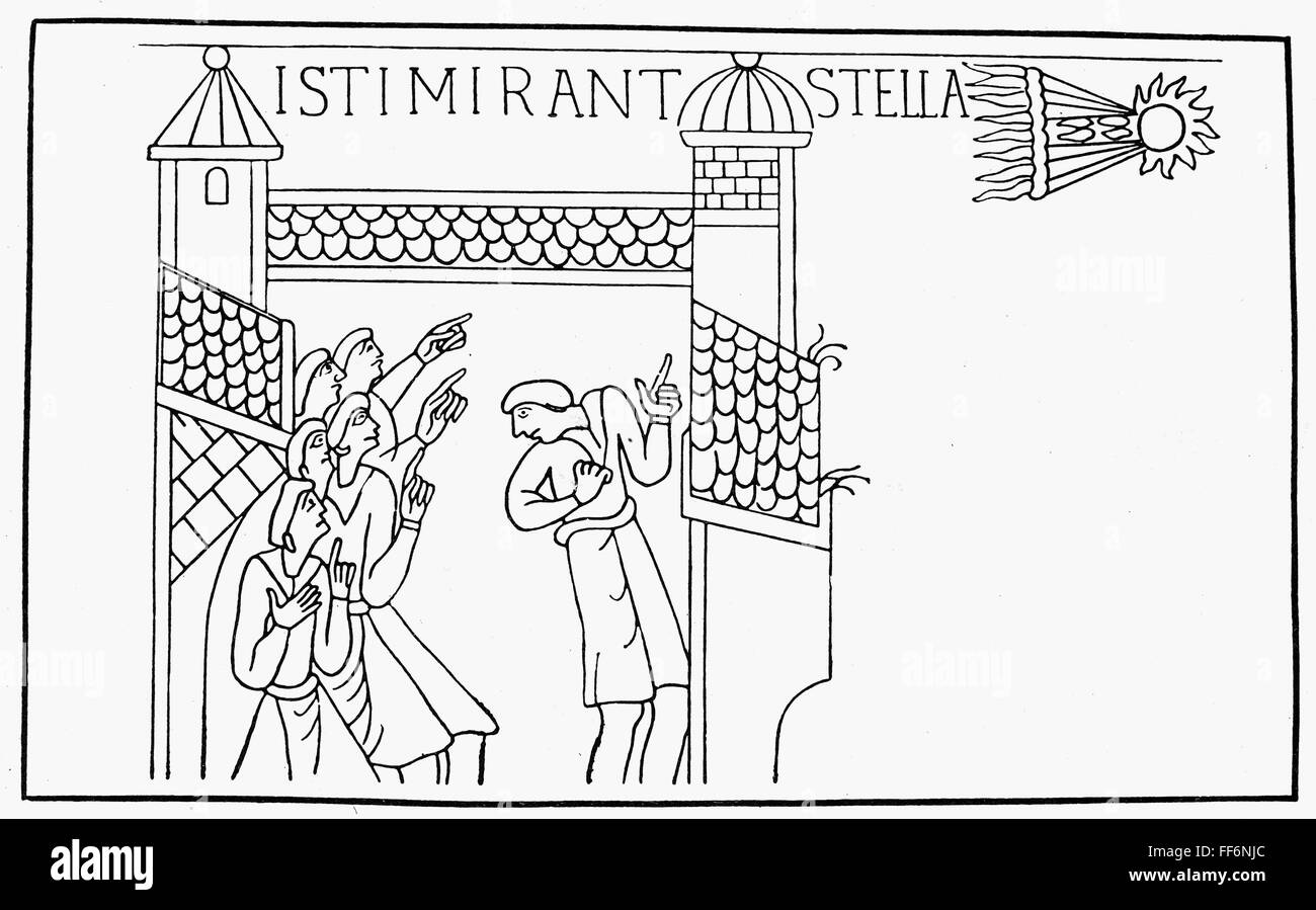 HALLEY'S COMET. /nThe comet of 1066, as pictured in the Bayeux Tapestry ...