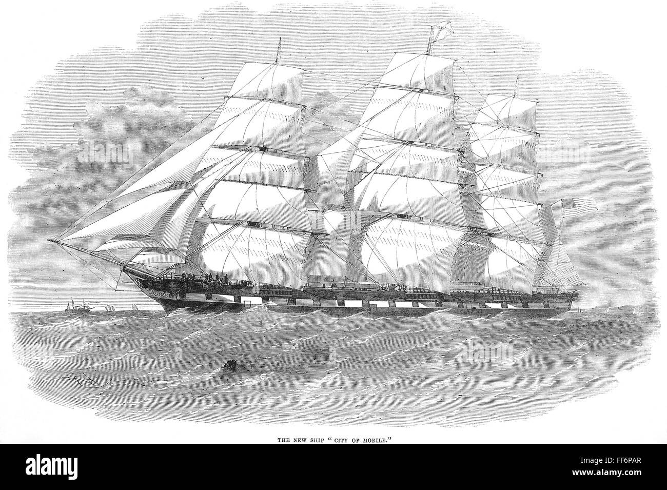 CLIPPER SHIP, 1855. /nThe American clipper ship 'City of Mobile.' Wood ...