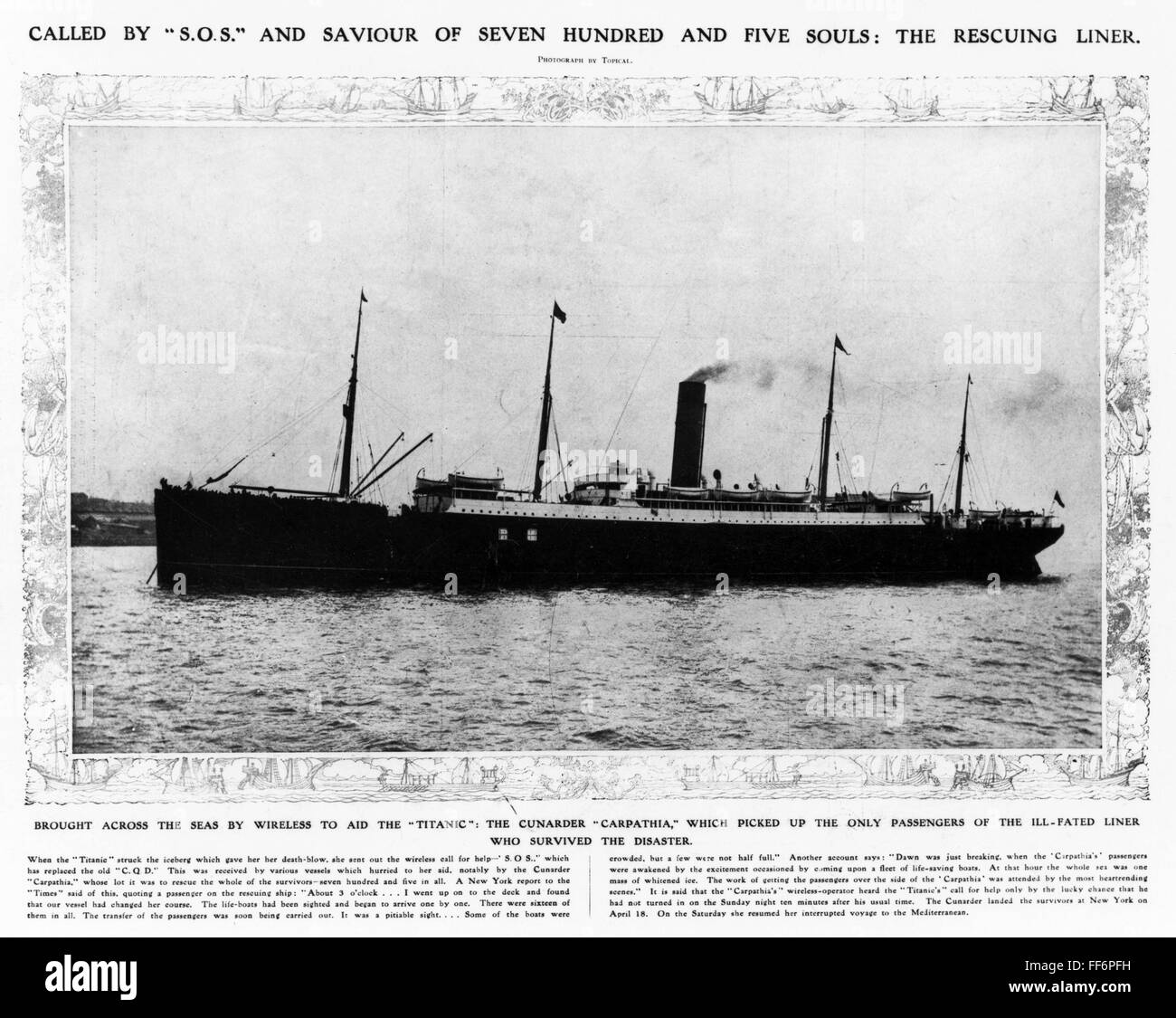 TITANIC: THE CARPATHIA, 1912. /nThe rescuing liner 'Carpathia, which ...