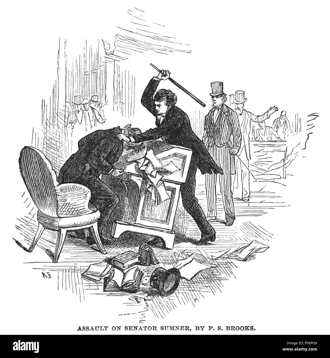 ATTACK ON SUMNER, 1856. /nRepresentative Preston S. Brooks assaulting ...