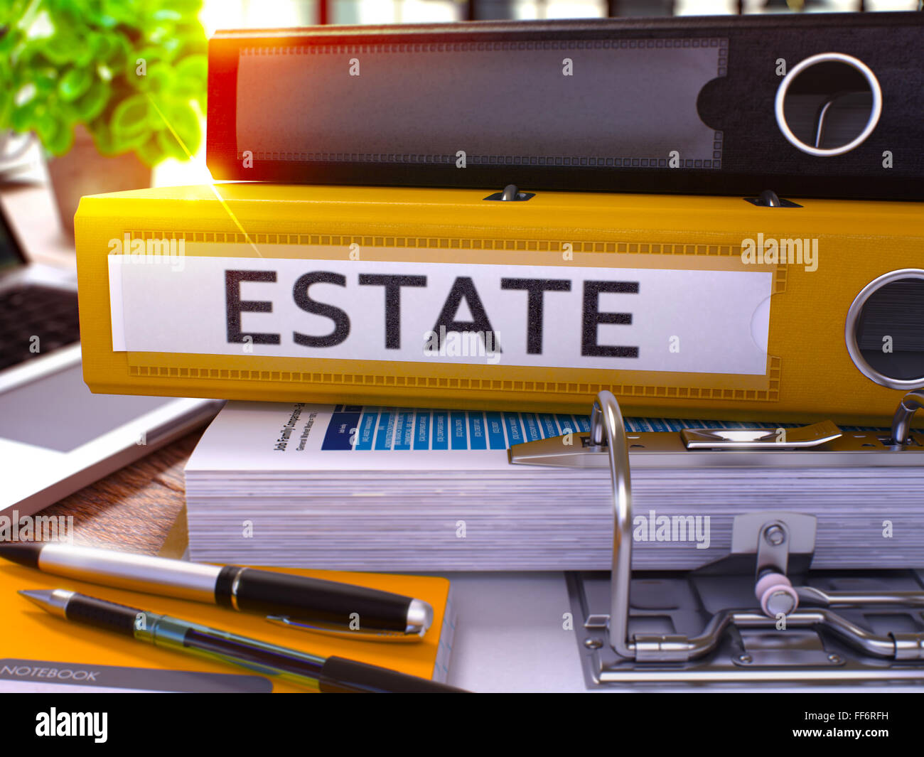 Yellow Ring Binder with Inscription Estate Stock Photo - Alamy