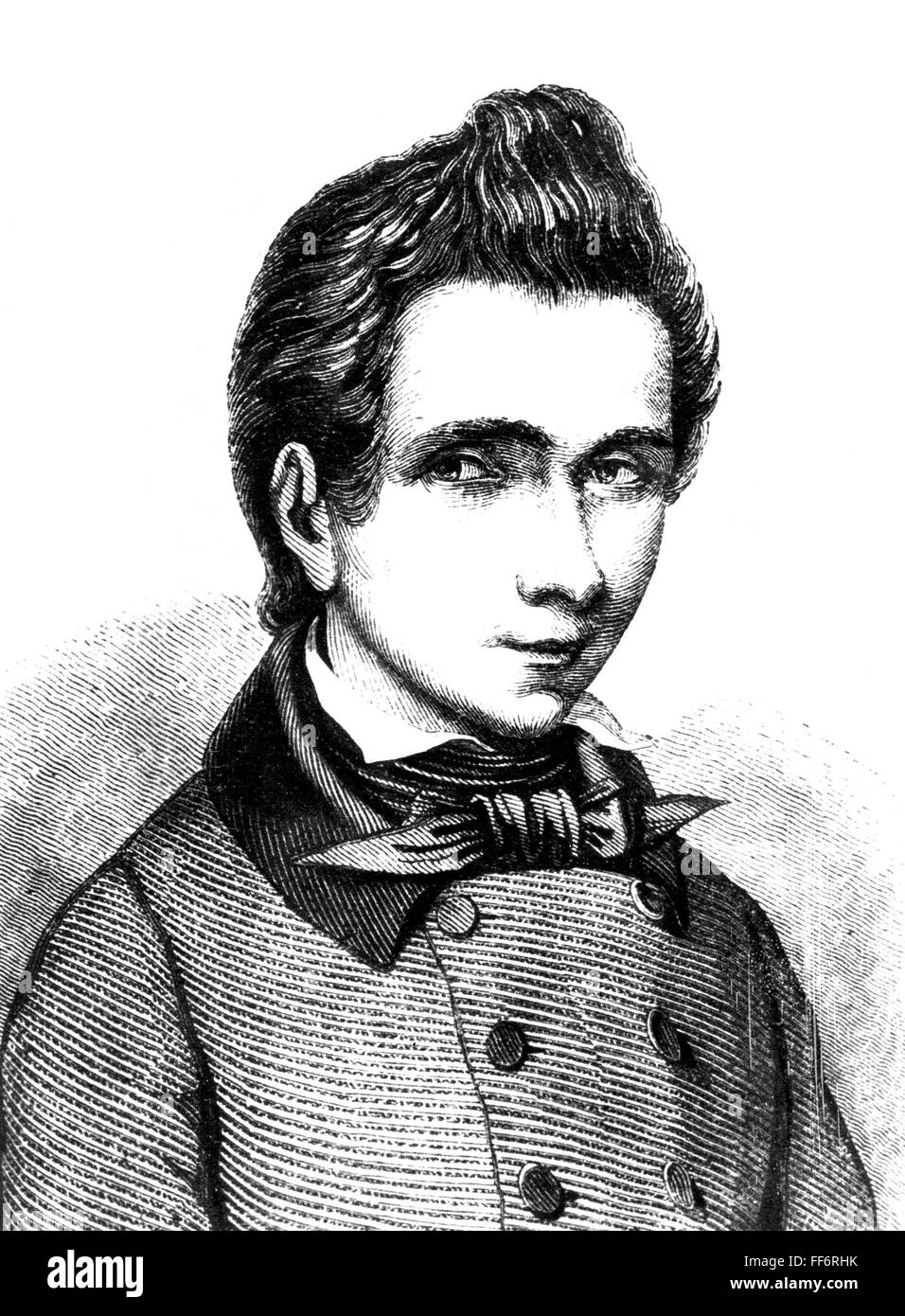 ╔VARISTE GALOIS (1811-1832). /nFrench mathematician. Wood engraving, 1848, by Alfred Galois ...
