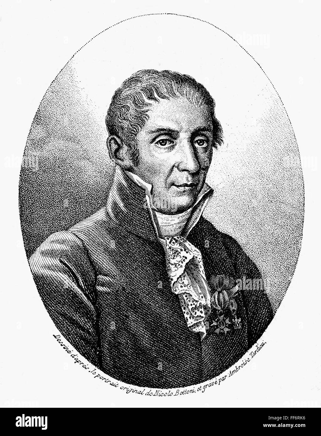 COUNT ALESSANDRO VOLTA /n(1745-1827). Italian physicist. Stipple ...