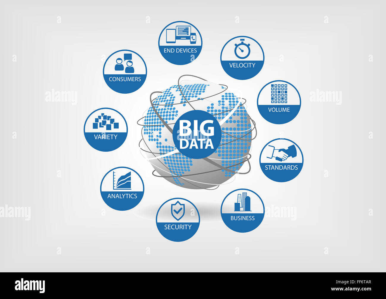 Big data vector illustration in flat design with globe Stock Photo - Alamy