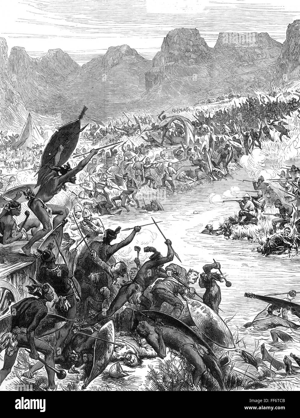 THE ZULU WAR, 1879. /nAttack on the 80th Regiment at the Intombi River ...