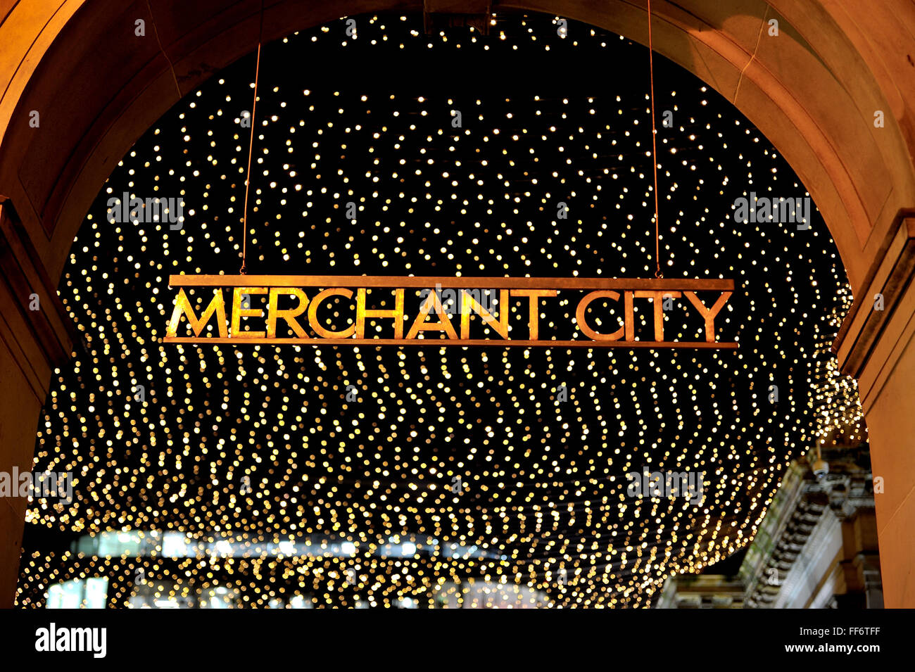 The Merchant City sign in Royal Exchange Square, Glasgow city centre ...