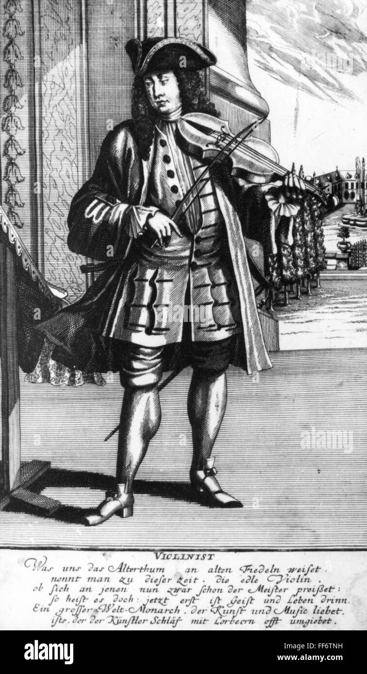 music, musician, violinist, after copper engraving, "Musikalisches ...