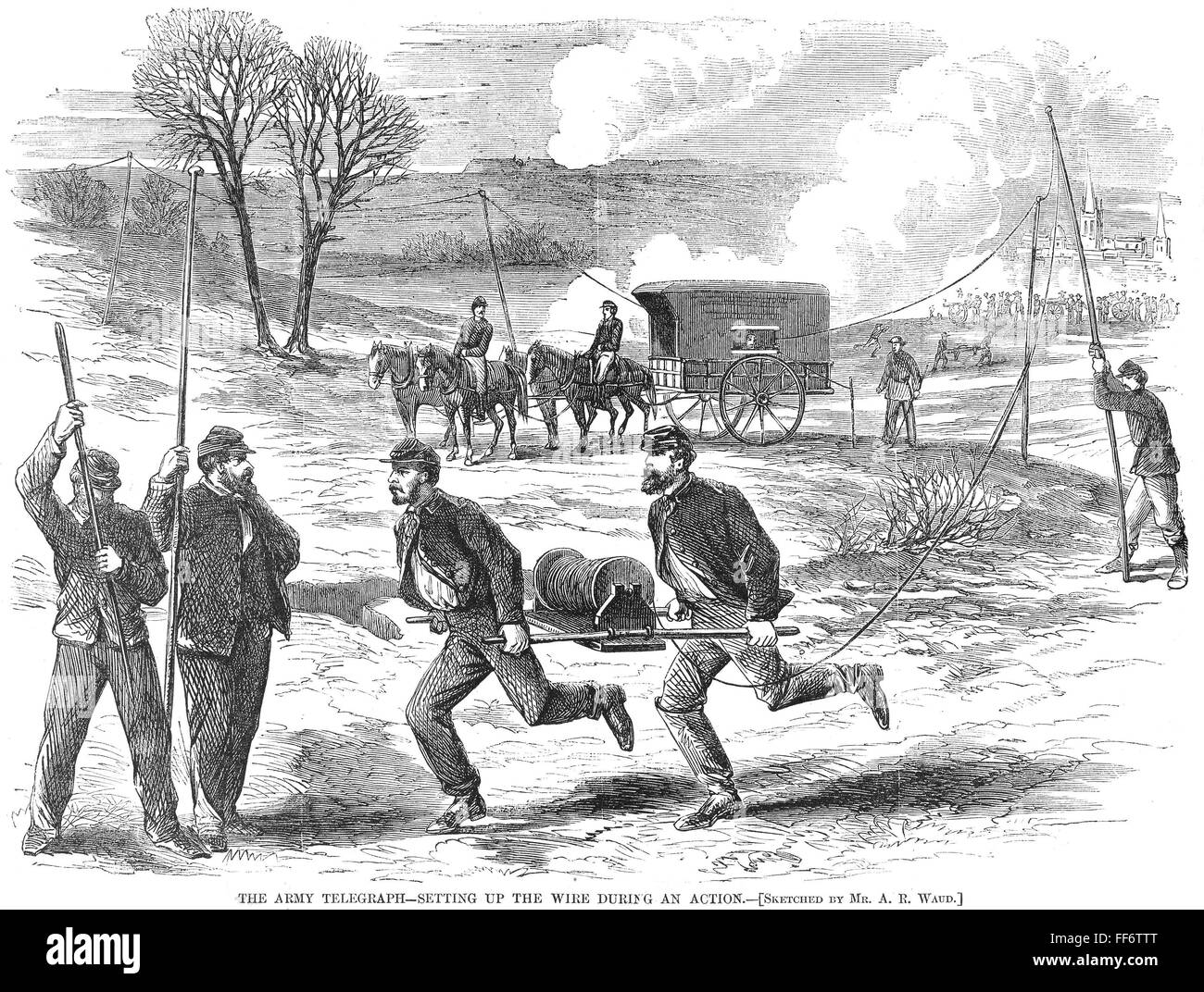 THE UNION TELEGRAPH, 1863. /nUnion Army telegraphers setting up the ...