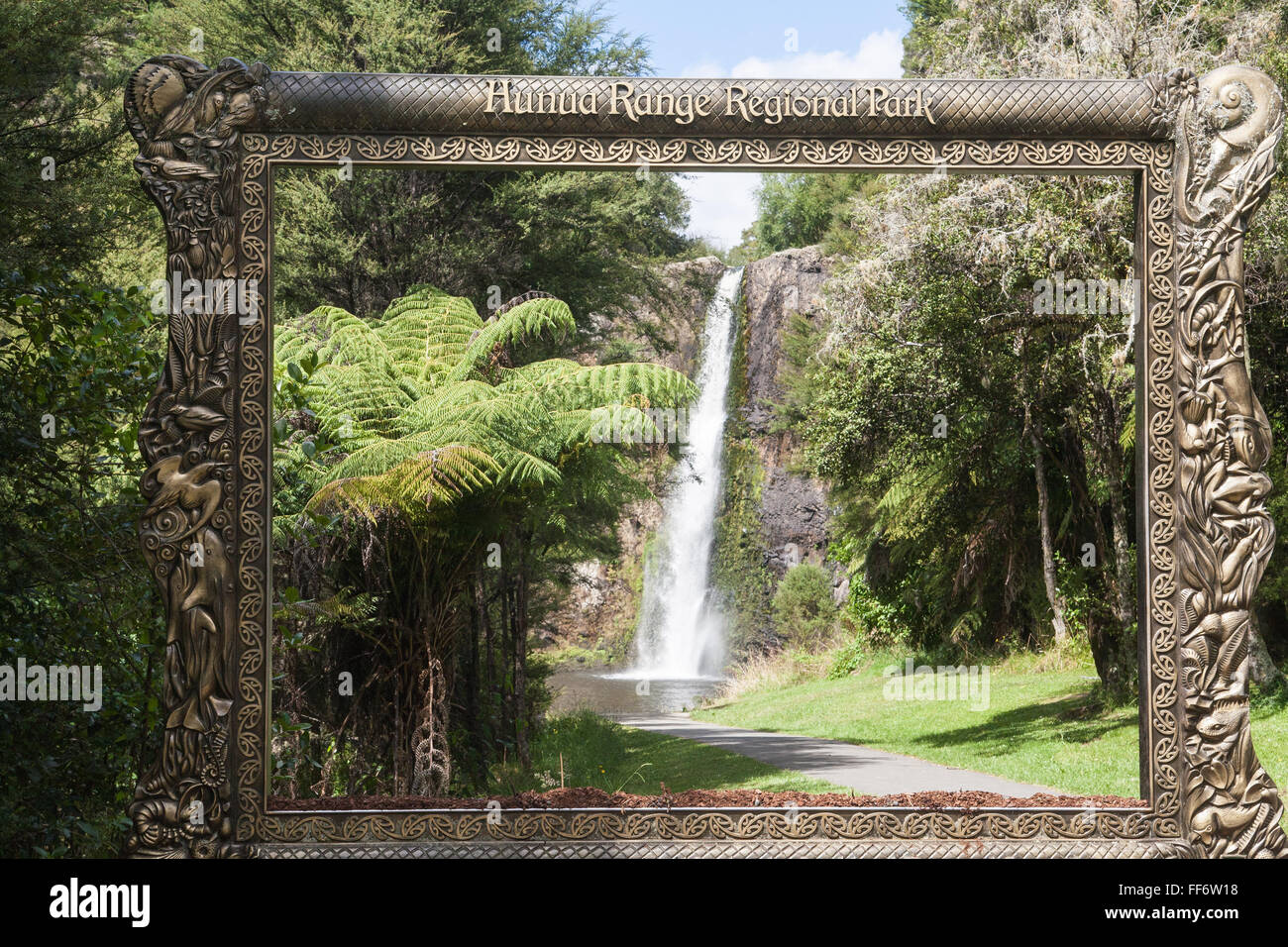 Framed waterfall at Hunua Range Regional Park,Auckland New Zealand ...