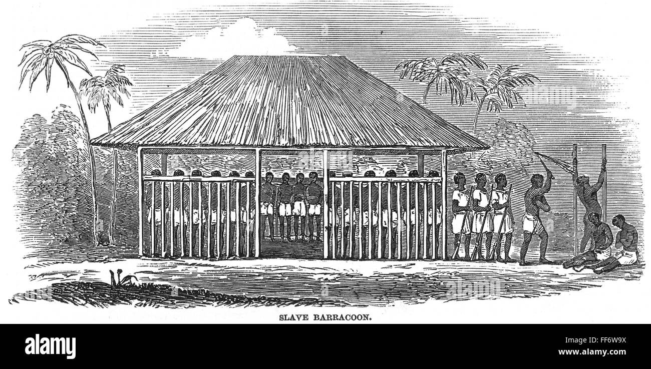 AFRICA: SLAVE PEN, 1849. /nA slave barracoon on the Soloman River ...