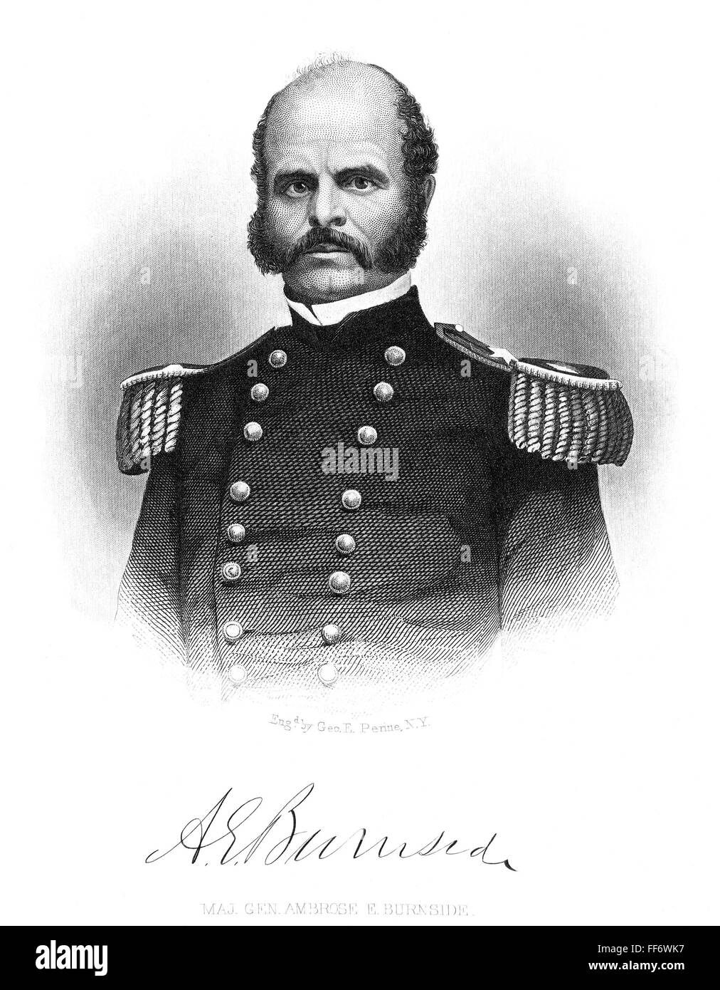 AMBROSE E. BURNSIDE /n(1824-1881). American army commander. Steel ...