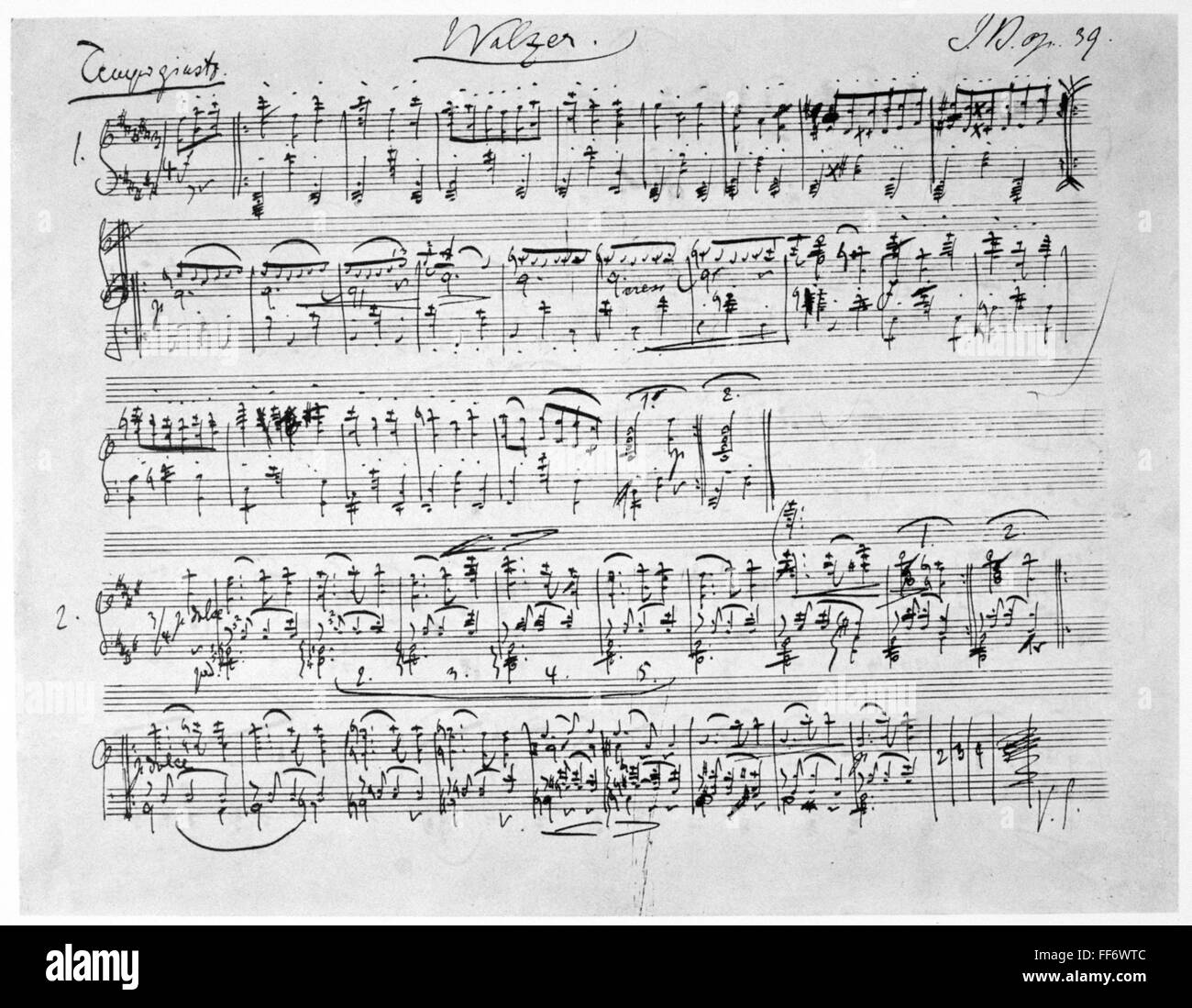 BRAHMS MANUSCRIPT, 1865. /nManuscript page of Johannes Brahms''Waltzes ...
