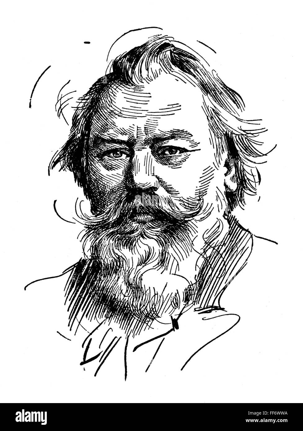 JOHANNES BRAHMS (1833-1897). /nGerman composer and pianist. Pen and ink ...