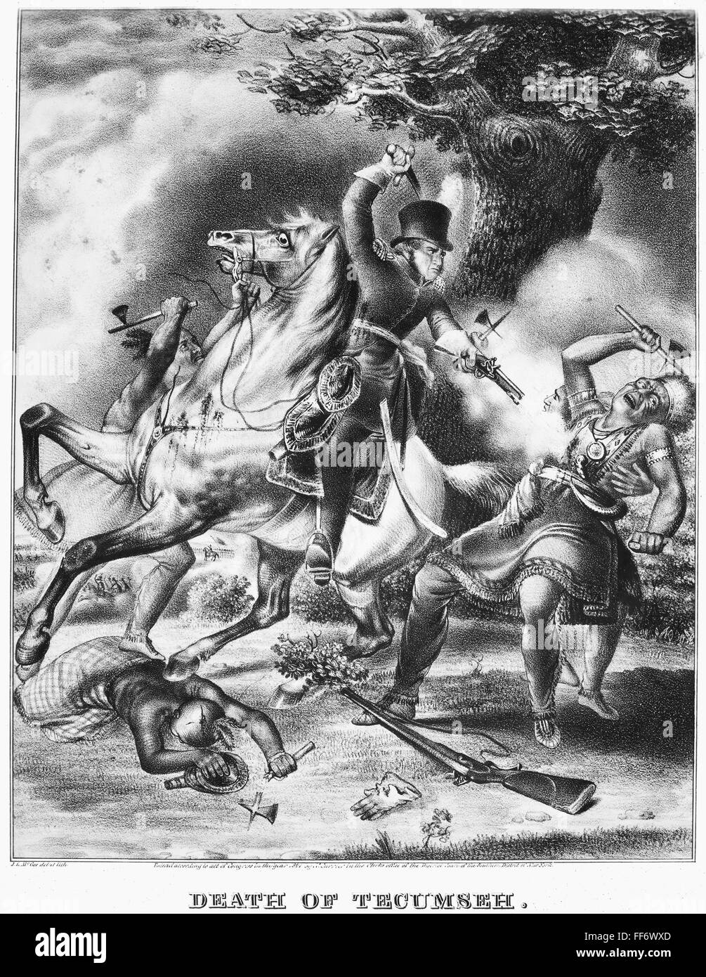 TECUMSEH (1768?-1813). /nNative American Shawnee chief. The death of ...