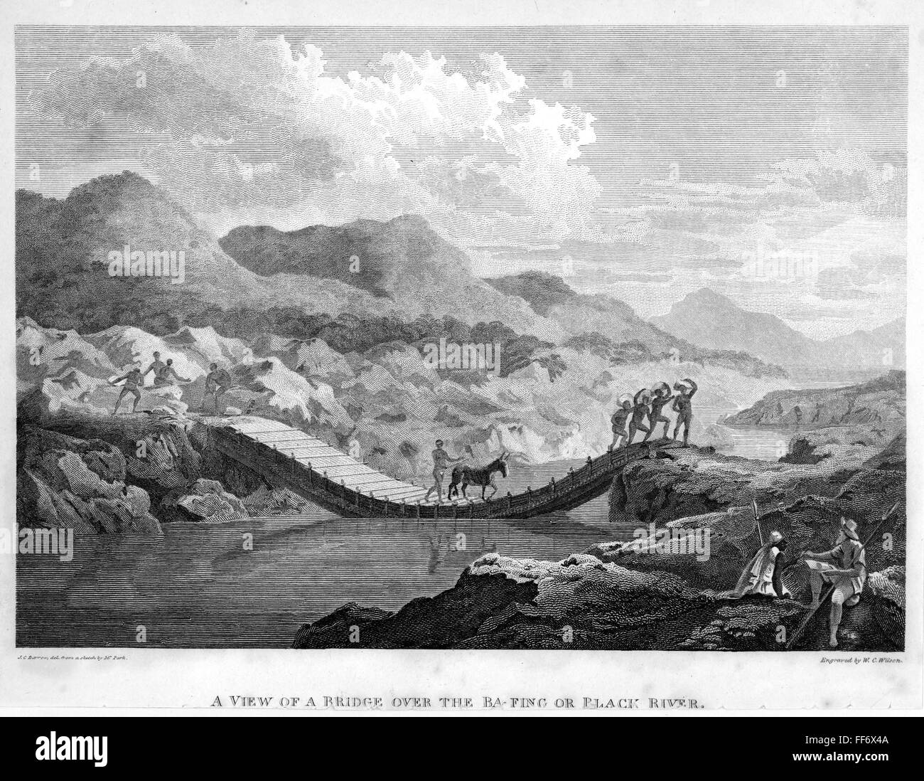 MUNGO PARK'S TRAVELS. /n'A view of a bridge over the Ba-Fing or Black ...