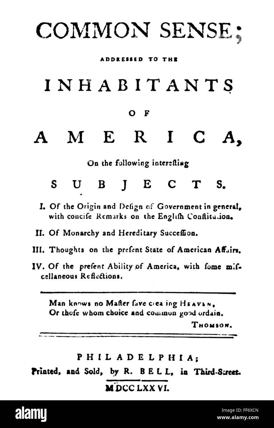 PAINE: COMMON SENSE, 1776. /nTitle-page of Thomas Paine's pamphlet ...