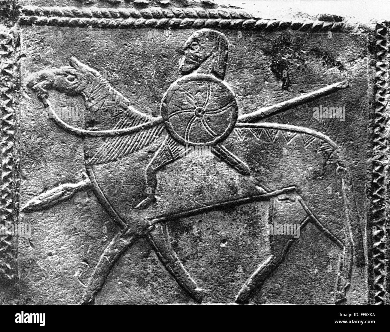 GERMANIC CHIEFTAIN, c700. /nA bearded German chieftain on horseback ...