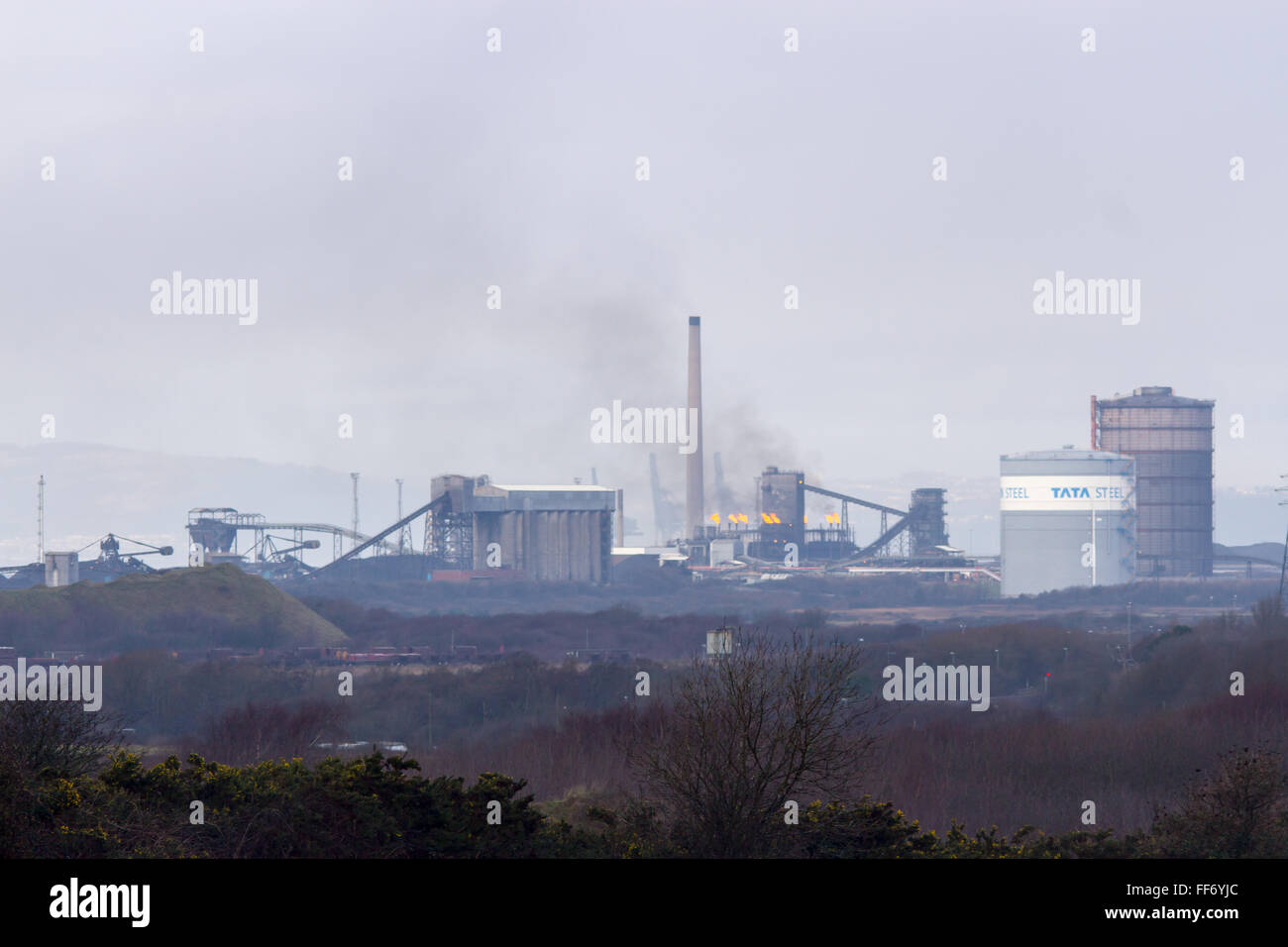A fire at Tata Steelworks in Port Talbot, UK, on February 11th, 2016 ...