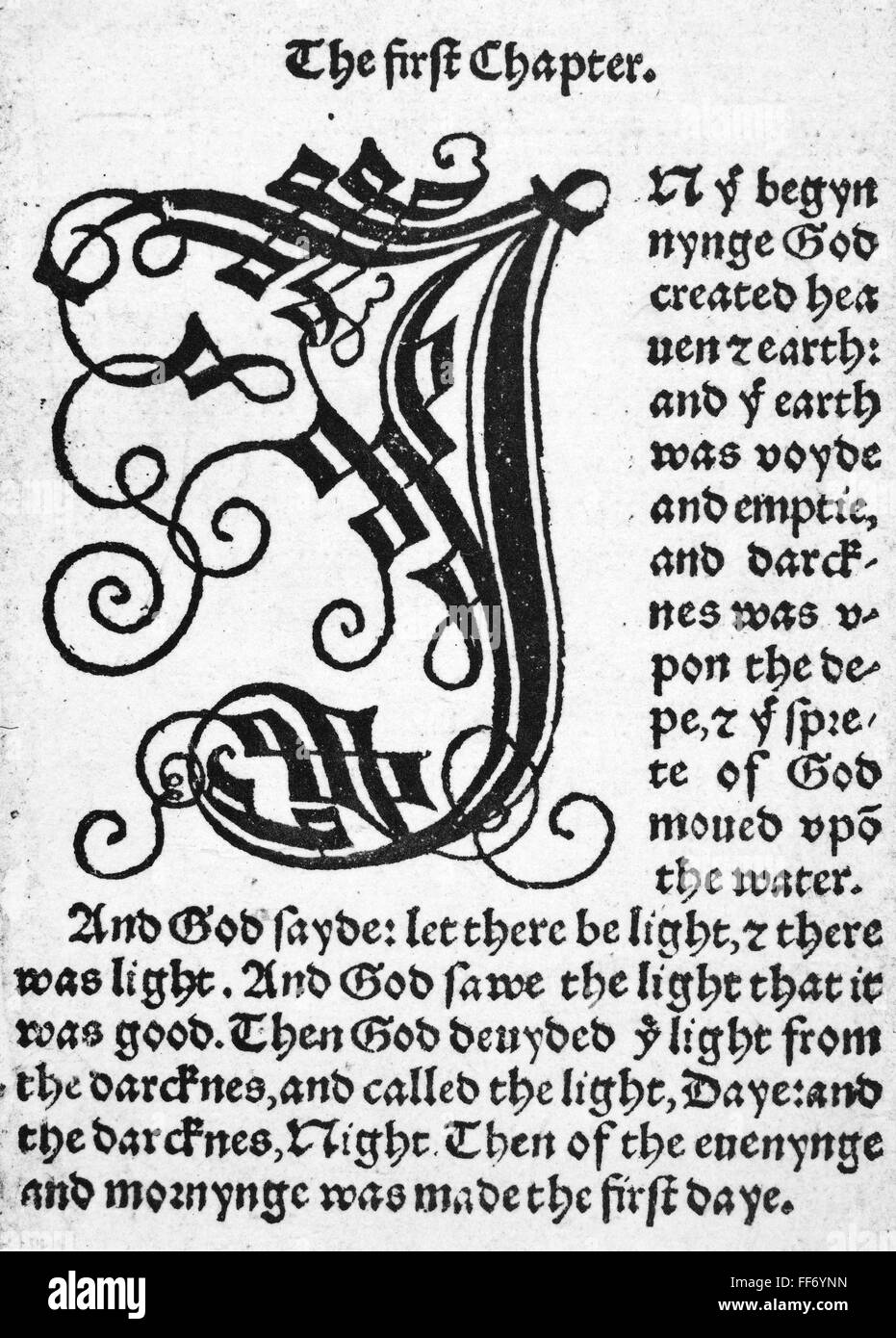 ENGLISH BIBLE, 1535. /nThe beginning of the first printed English Bible ...