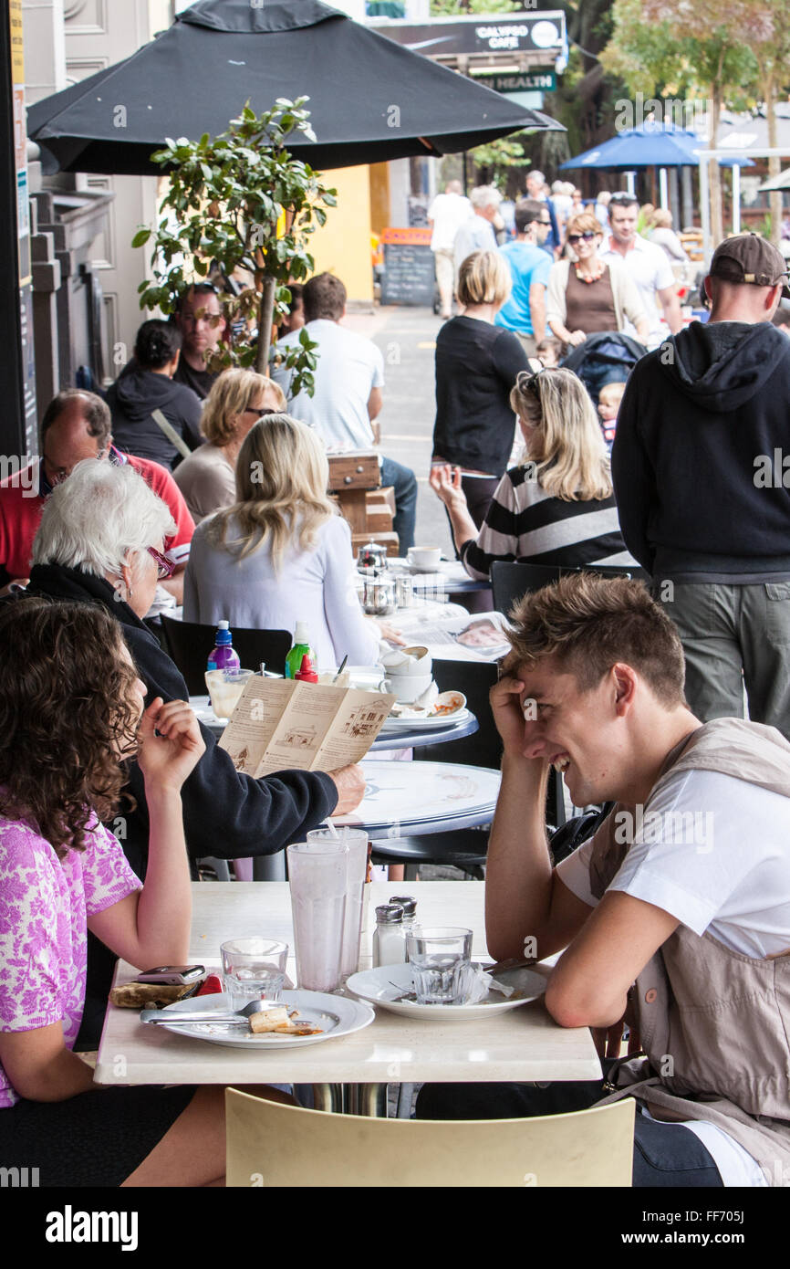 Sitting outside at bar,cafe pub in old Bank of New Zealand Building in ...