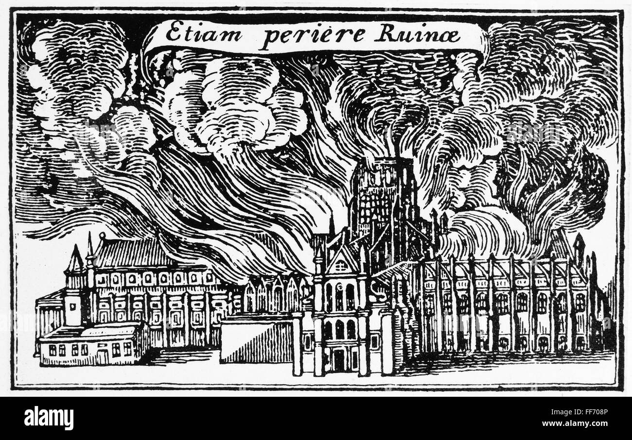LONDON: GREAT FIRE, 1666. /nSt. Paul's Cathedral, a volcano with molten ...