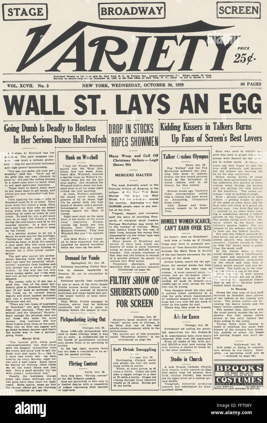 WALL STREET CRASH, 1929. /nVariety's review of the stock market crash ...